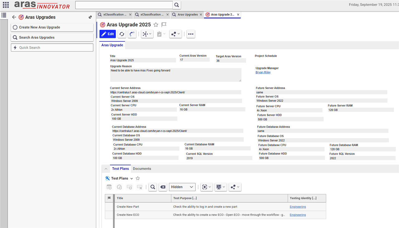 Using Aras to Manage Aras Upgrade Planning, Test Plans, Test Records ...